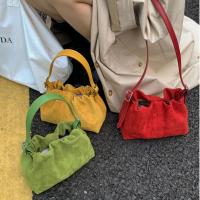 China Colefa 2026 New Red Suede Drawstring Bucket Bag Simple Versatile Commuting Single Shoulder Crossbody Korean Version Handbags for sale