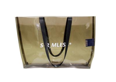 China Custom ladies pvc handbag transparent pvc tote bag with printed logo clear beach bags for sale
