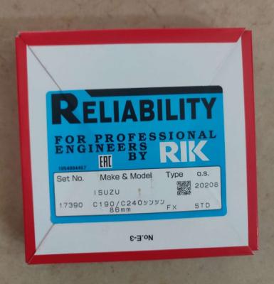 China Japanese RIK Piston Rings, Isuzu C240 5-12121-021-0, Yangma 4TNE94 , Mitsubishi S4E, S4S  For Diesel Forklifts for sale