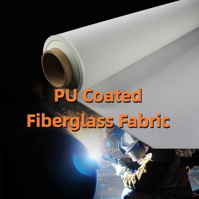 China Fire Resistant PU Coated E-Glass Welding Blanket 460 g/sqm 0.41 mm Thickness Splash Proof Fabric for sale