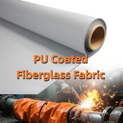 China Waterproof PU Coated Fiberglass Fabric with 460 g/sqm Weight 0.41 mm Thickness and 1800C Temperature Resistance for sale