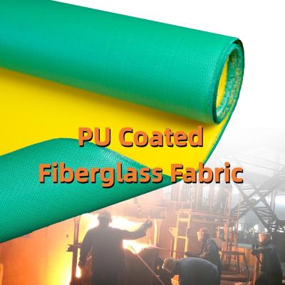 China PU Coated Fiberglass Fabric with 460 g/sqm Weight 0.41 mm Thickness and M0 Fire Resistance for sale