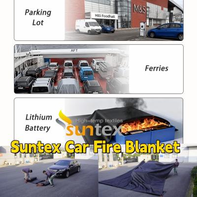 China EV Car Fire Blanket with 550℃/1000℃ Thermal Resistance for Oxygen Deprivation and Gray Color Protection for sale