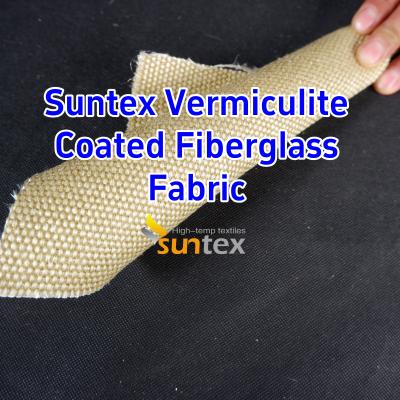 China 750℃ Temperature Resistance Vermiculite Coated Fiberglass Fabric with 1070gsm Heavy Weight and Excellent Abrasion Resistance for sale