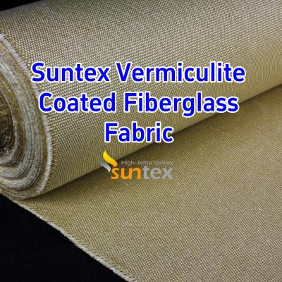 China 750℃ Temperature Resistance Vermiculite Coated Fiberglass Fabric with 1070gsm Heavy Weight and Excellent Abrasion Resistance for sale