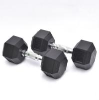 China Rubber Coated Hexagonal Pure Steel Dumbbells Gym Cast Iron Rubber Coated Dumbbells for sale
