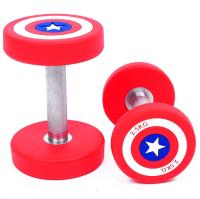 China Captain America Dumbbells Round Headed PU Coated Dumbbells Sports And Fitness Equipment for sale