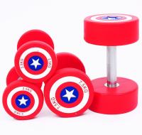 China Captain America Dumbbells Round Headed PU Coated Dumbbells Sports And Fitness Equipment for sale