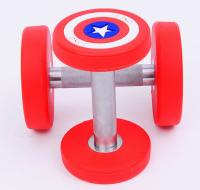 China Captain America Dumbbells Round Headed PU Coated Dumbbells Sports And Fitness Equipment for sale