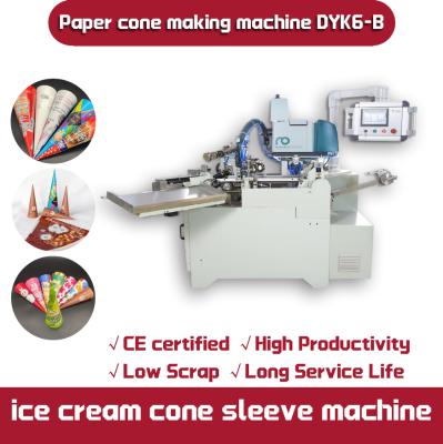 China DYK6-B Ice Cream Paper Cone Sleeve Machine with 250 pcs/min Output and Mechanical Chain Drive for 60-150 gsm Materials for sale