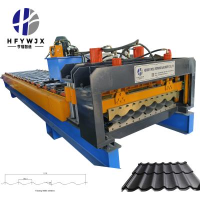 China 1100 Glazed Tile Roll Forming Machine 16 Stations PLC Control 11kw Servo Motor Roof Making for sale