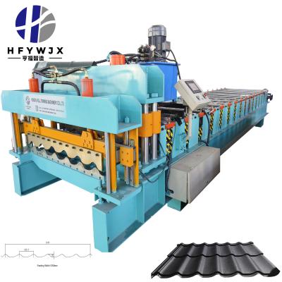 China 1100 Colored Steel Roof Tile Roll Forming Machine 16 Row Molds Hydraulic Cutting for sale