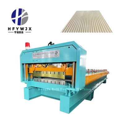 China Automatic Small Corrugated Roof Sheet Roll Forming Machine with PLC Touch Screen Control and Servo Flying Cut for 0-40m/min Stepless Speed Regulation for sale