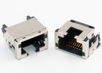 China Single Port RJ45 Plug PCB Mount Tab Down RoHS Compliant With Yellow / Green LED for sale