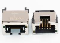China Single Port RJ45 Plug PCB Mount Tab Down RoHS Compliant With Yellow / Green LED for sale