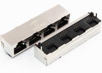 China 1 * N RJ45 Multiple Port Connectors , Right Angle Tab Up RJ45 Multiport Connector for sale