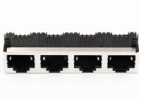 China 1 * N RJ45 Multiple Port Connectors , Right Angle Tab Up RJ45 Multiport Connector for sale