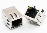 China Right Angle 8P8C RJ45 Female Connector 10 / 100 Base - T Magnetic With G / Y LED Pipes for sale
