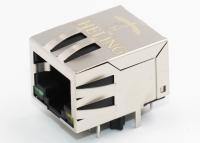 China Right Angle 8P8C RJ45 Female Connector 10 / 100 Base - T Magnetic With G / Y LED Pipes for sale