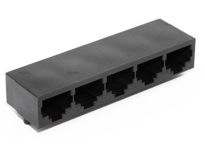 China Unshielded RJ45 Multi Port Jack Black Color 1 x 5 With 1.27 mm Terminal Pitch for sale