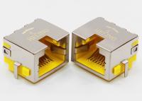 China Right Angle 8P8C RJ45 Female PCB Connector Tab Up Yellow Housing Sinking for sale
