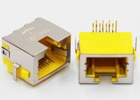 China Right Angle 8P8C RJ45 Female PCB Connector Tab Up Yellow Housing Sinking for sale
