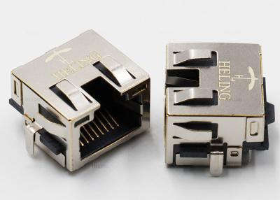 China Latch Up Shielded Right Angle RJ45 Connector Thru - Hole Mounting With LED Aligned for sale