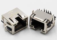 China Latch Up Shielded Right Angle RJ45 Connector Thru - Hole Mounting With LED Aligned for sale