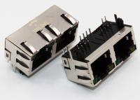 China PCB Mount Cat5 Multi Port 1 x 2 Shielded R / A 8P8C With Yellow / Green LED for sale