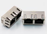 China PCB Mount Cat5 Multi Port 1 x 2 Shielded R / A 8P8C With Yellow / Green LED for sale