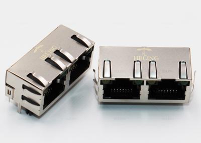 China PCB Mount Cat5 Multi Port 1 x 2 Shielded R / A 8P8C With Yellow / Green LED for sale