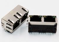 China PCB Mount Cat5 Multi Port 1 x 2 Shielded R / A 8P8C With Yellow / Green LED for sale