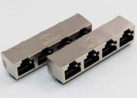 China Four Ports Ganged RJ45 Multi Connector 1 x 4 R / A Right Angle RoHS Complaint for sale