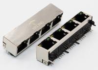 China Yellow / Green LED RJ45 Multiple Port Connectors , RJ45 PCB Socket Through Hole for sale