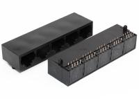 China Black Housing RJ45 Multiple Port Connectors Unshielded R / A Thru - Hole Mounting for sale