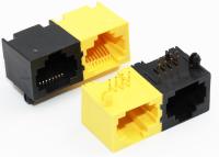 China 1 x 2 Port RJ45 Through Hole Connector Black Yellow Dual Color Housing for sale