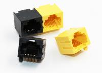 China 1 x 2 Port RJ45 Through Hole Connector Black Yellow Dual Color Housing for sale