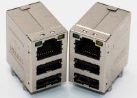China Multi - Port HDMI / USB Port RJ45 Modular Jack PCB Mount Brass LCP Material for sale