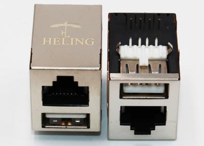 China 8P8C Female Right Angle RJ45 Connector Magnetic With G / Y LED Pipes for sale