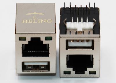 China Right Angle 8P8C RJ45 Female Connector 10 / 100 Base - T Magnetic With G / Y LED Pipes for sale