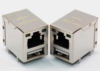China Right Angle 8P8C RJ45 Female Connector 10 / 100 Base - T Magnetic With G / Y LED Pipes for sale