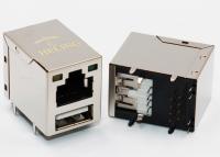 China Right Angle 8P8C RJ45 Female Connector 10 / 100 Base - T Magnetic With G / Y LED Pipes for sale