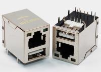 China Right Angle 8P8C RJ45 Female Connector 10 / 100 Base - T Magnetic With G / Y LED Pipes for sale