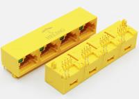 China Four Ports Harmonica Ganged RJ45 Modular Jack For Ethernet Router / Hubs Yellow Color for sale