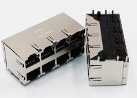 China Shielded 2 x 4 Ports RJ45 Modular Jack Connector R / A THT Mounting With EMI for sale