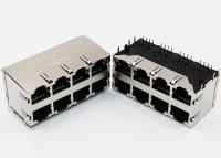 China Shielded 2 x 4 Ports RJ45 Modular Jack Connector R / A THT Mounting With EMI for sale