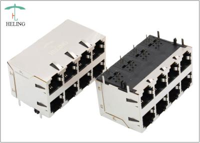 China Halogen - Free 2 x 4 Ports RJ11 Modular Jack  Right Angle With EMI Finger THT Mouting for sale