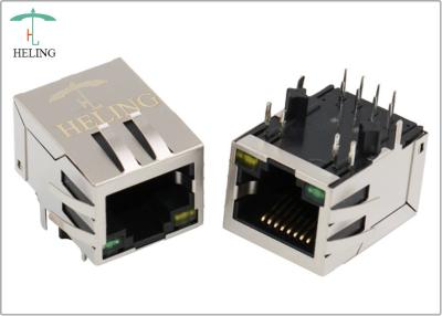 China Right Angle 8P8C RJ45 Female Connector 10 / 100 Base - T Magnetic With G / Y LED Pipes for sale