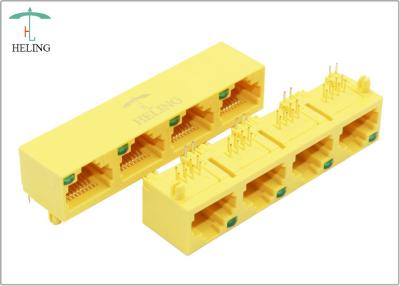 China Four Ports Harmonica Ganged RJ45 Modular Jack For Ethernet Router / Hubs Yellow Color for sale