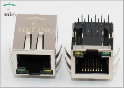 China Thru - Hole PCB Mount RJ45 Lan Jack Right Angle Entry With LED / EMI Finger Tab Down for sale